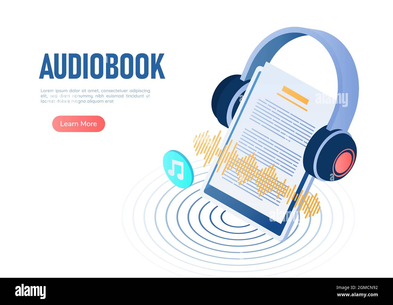 3d Isometric Web Banner Headphone Over Digital Tablet with Digital ...