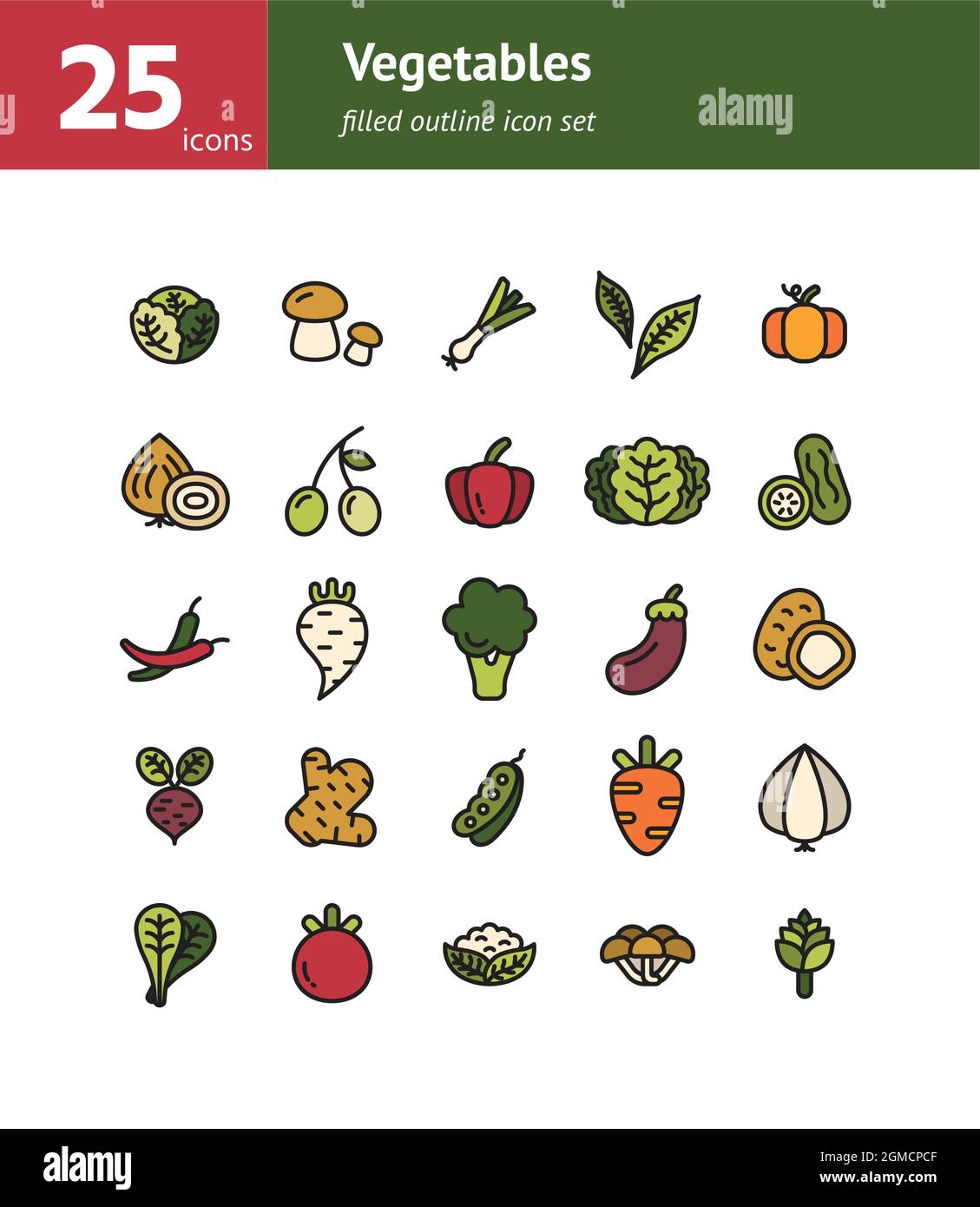 Vegetables filled outline icon set. Vector and Illustration Stock ...