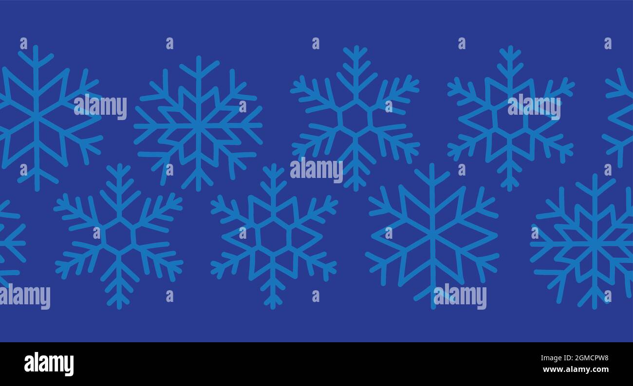 Snowflakes blue seamless vector border. Repeating horizontal pattern ...