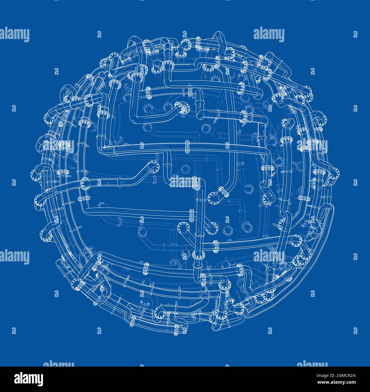 Pipes with flanges around a large sphere. Vector Stock Vector Image ...