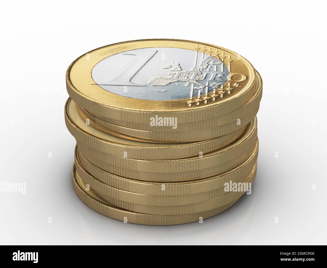 One euro coins stack on a white background. 3d illustration Stock Photo ...