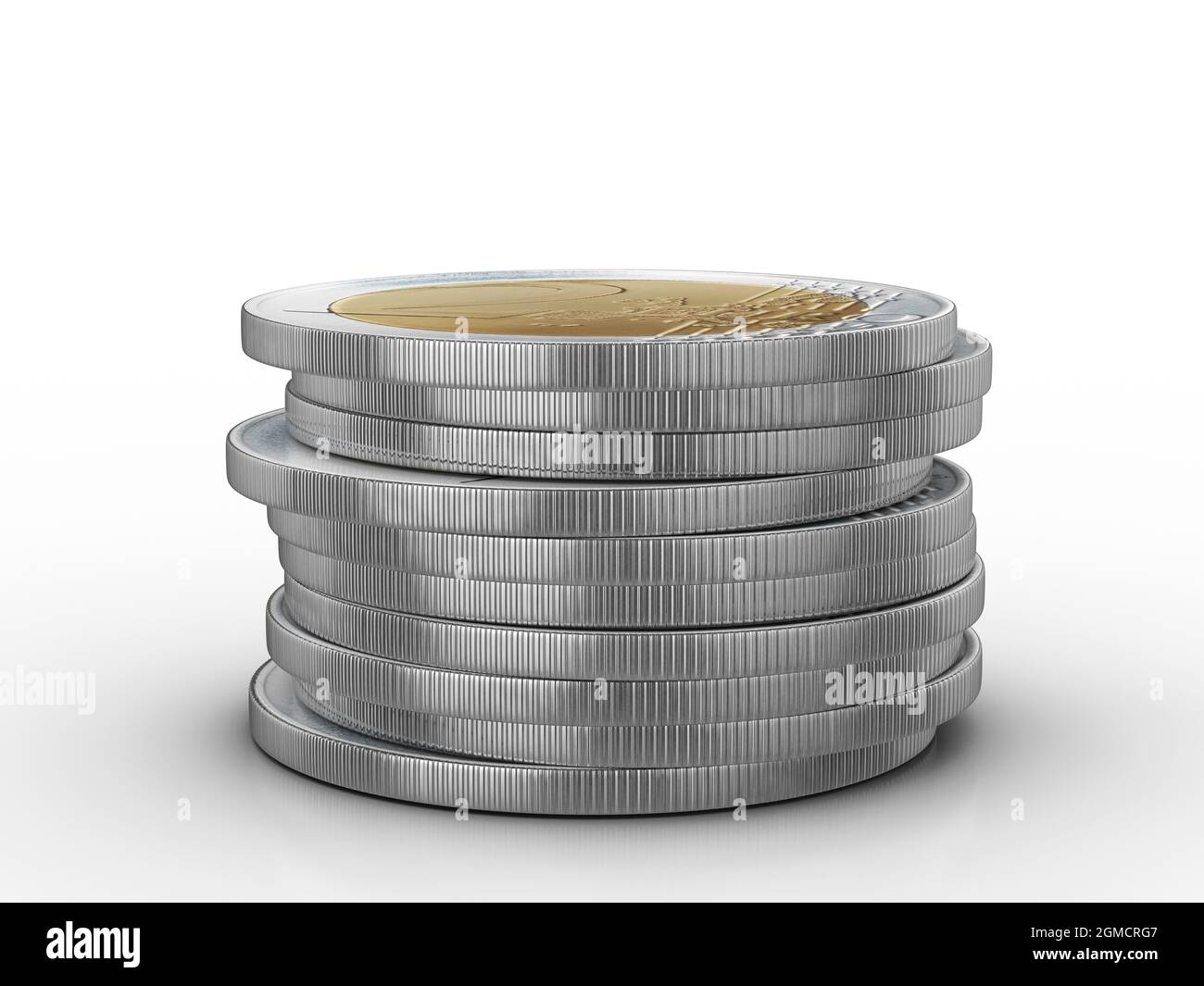 Two euro coins stack on a white background. 3d illustration Stock Photo ...