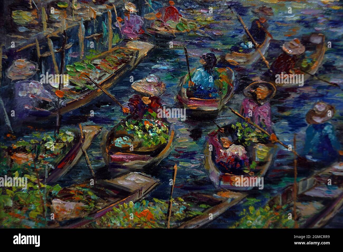 Art painting Oil color Floating market Thai land , countryside Stock ...