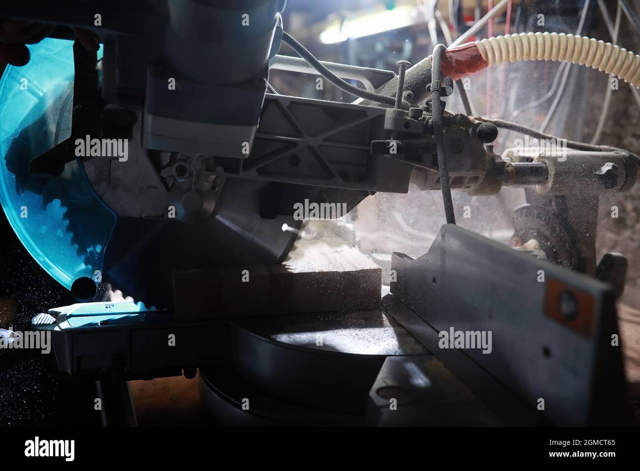 workshop with tools and electric saws in the process of manufacturing ...