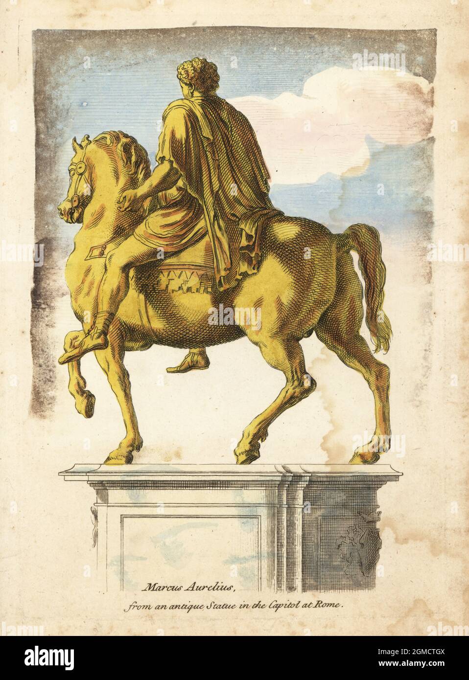 Rear view of an equestrian statue of Roman Emperor Marcus Aurelius, 121 ...