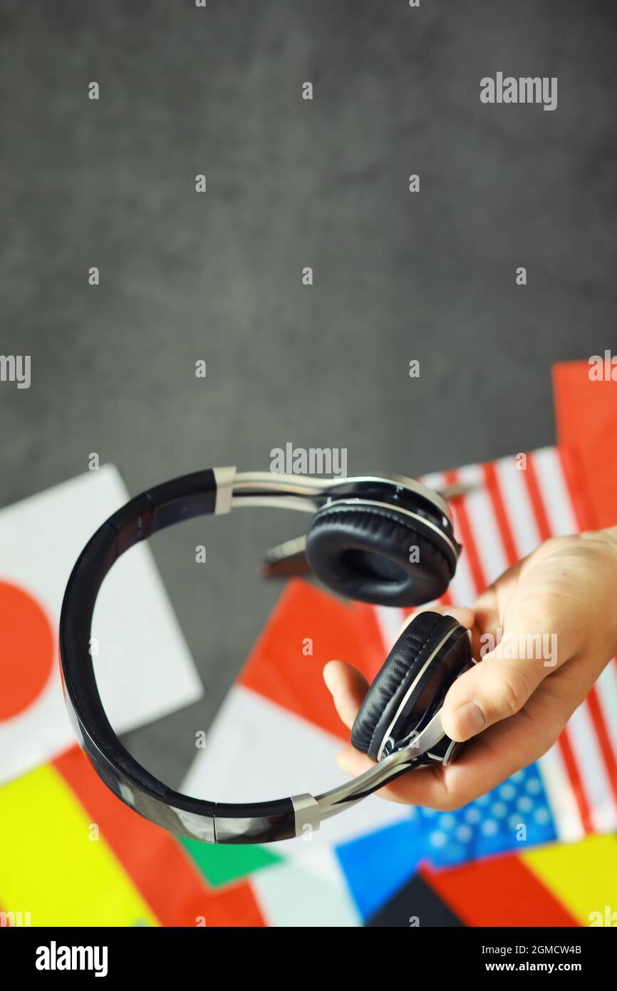 Learning foreign languages. Audio language courses. Background from ...