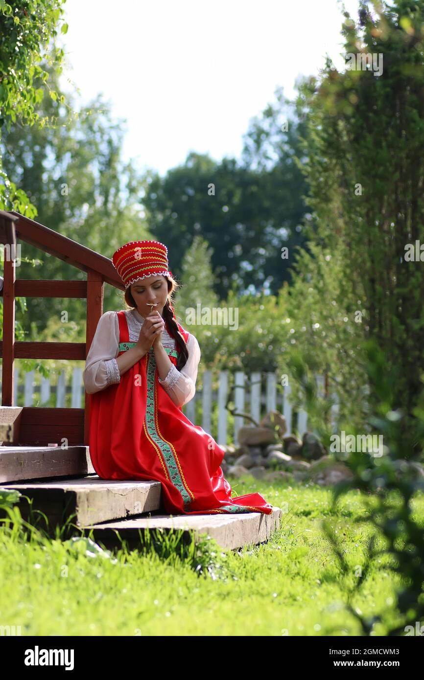 Slav woman in dress traditional Stock Photo - Alamy