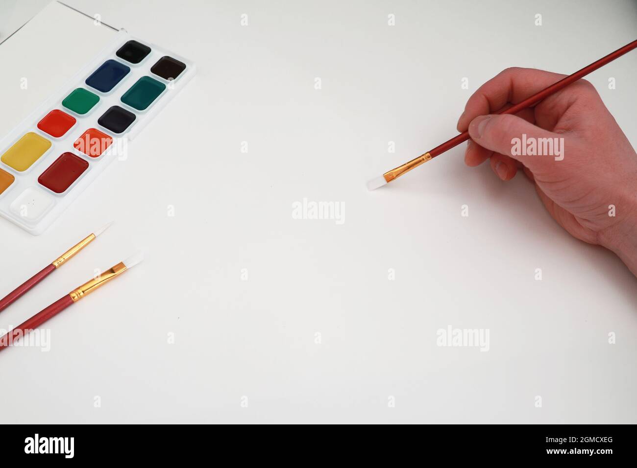 Stationery for drawing paints on a white sheet of paper Stock Photo - Alamy