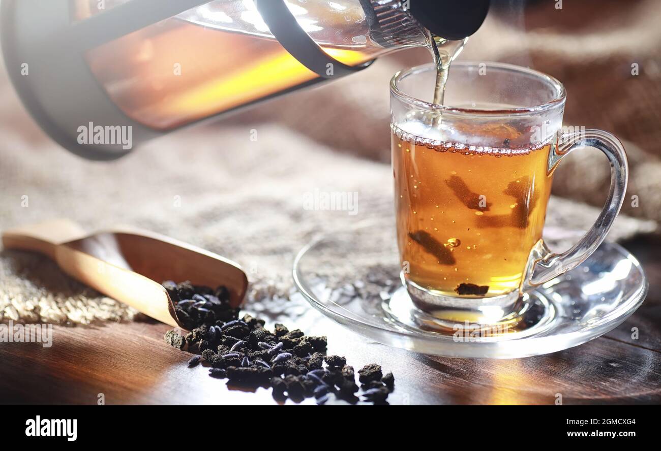 Brewed tea on a serving table with brewing Stock Photo - Alamy