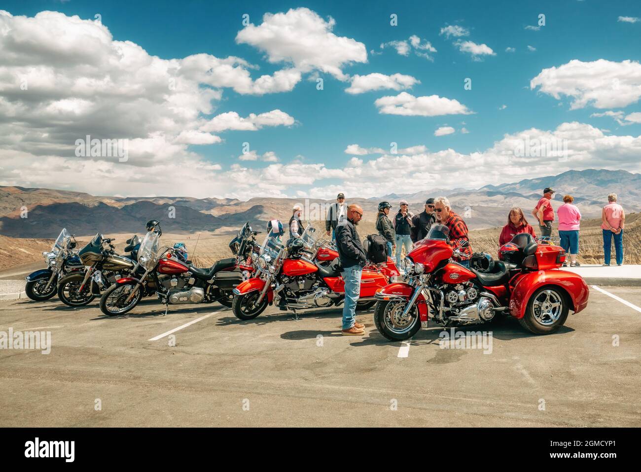 Death Valley, California, USA- April 14, 2021 Group of bikers in Death ...