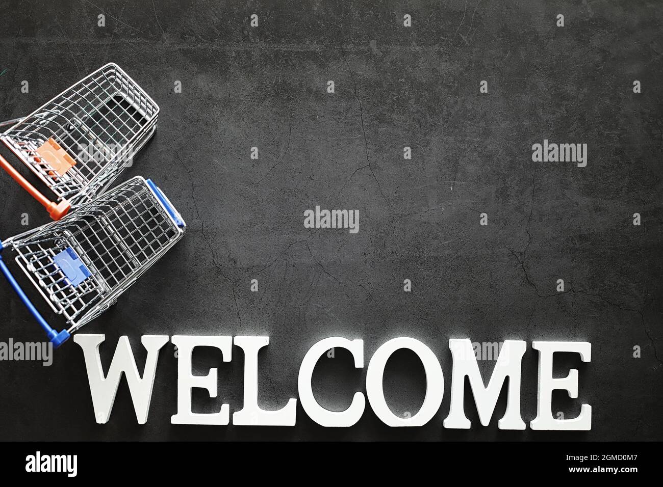 Background concept. The inscription Welcome on a dark background Stock ...
