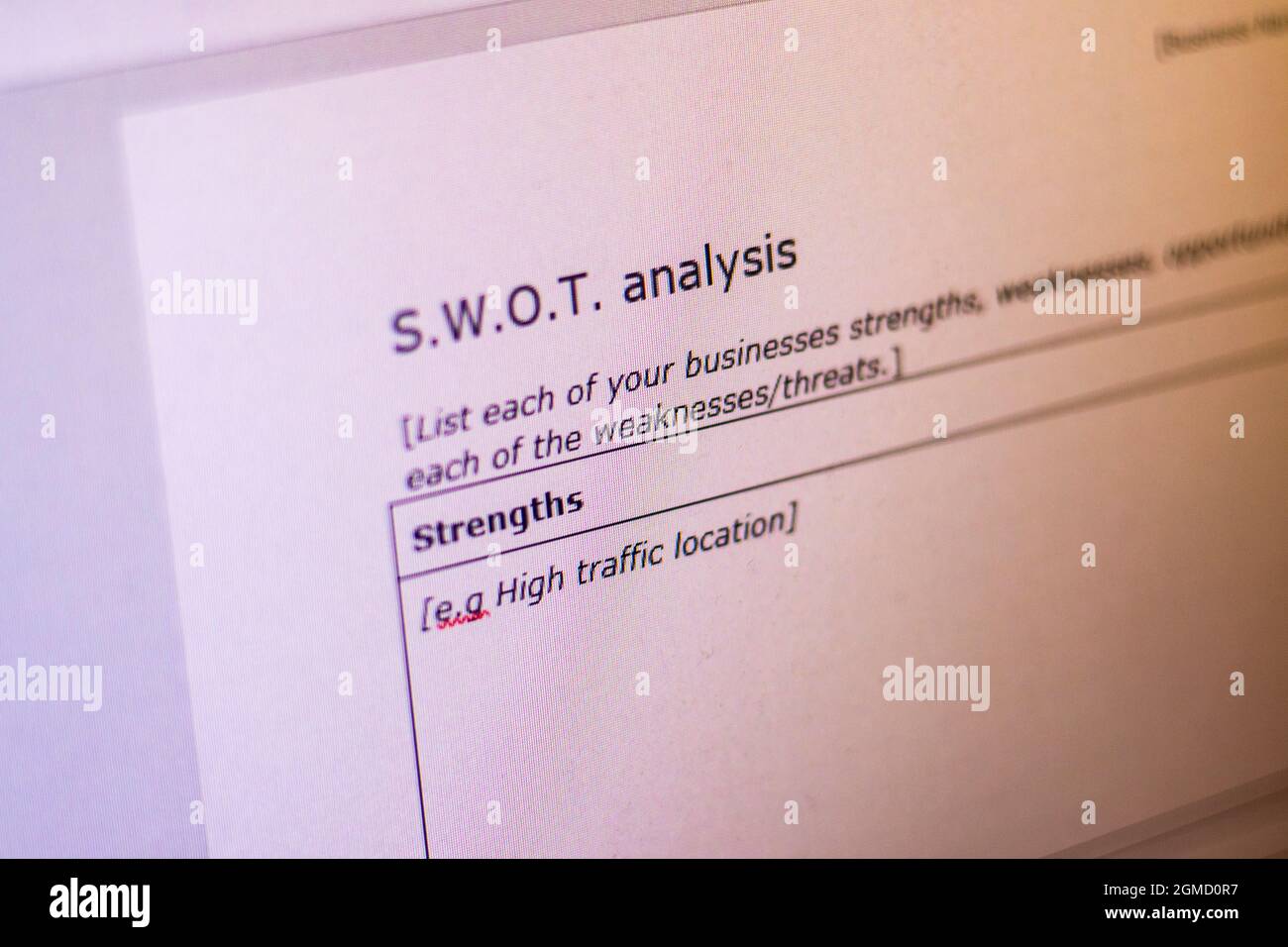 Shot of a SWOT analysis table on computer screen Stock Photo - Alamy