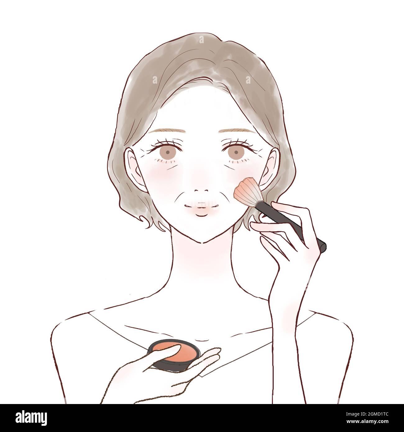 Middle-old woman applying blush. On a white background Stock Photo - Alamy