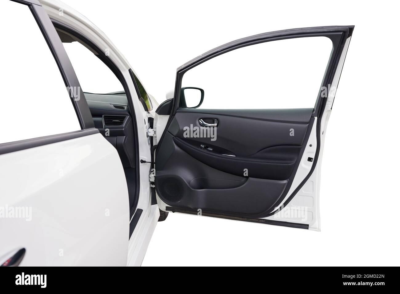 Open car passenger door isolated on white studio background Stock Photo ...