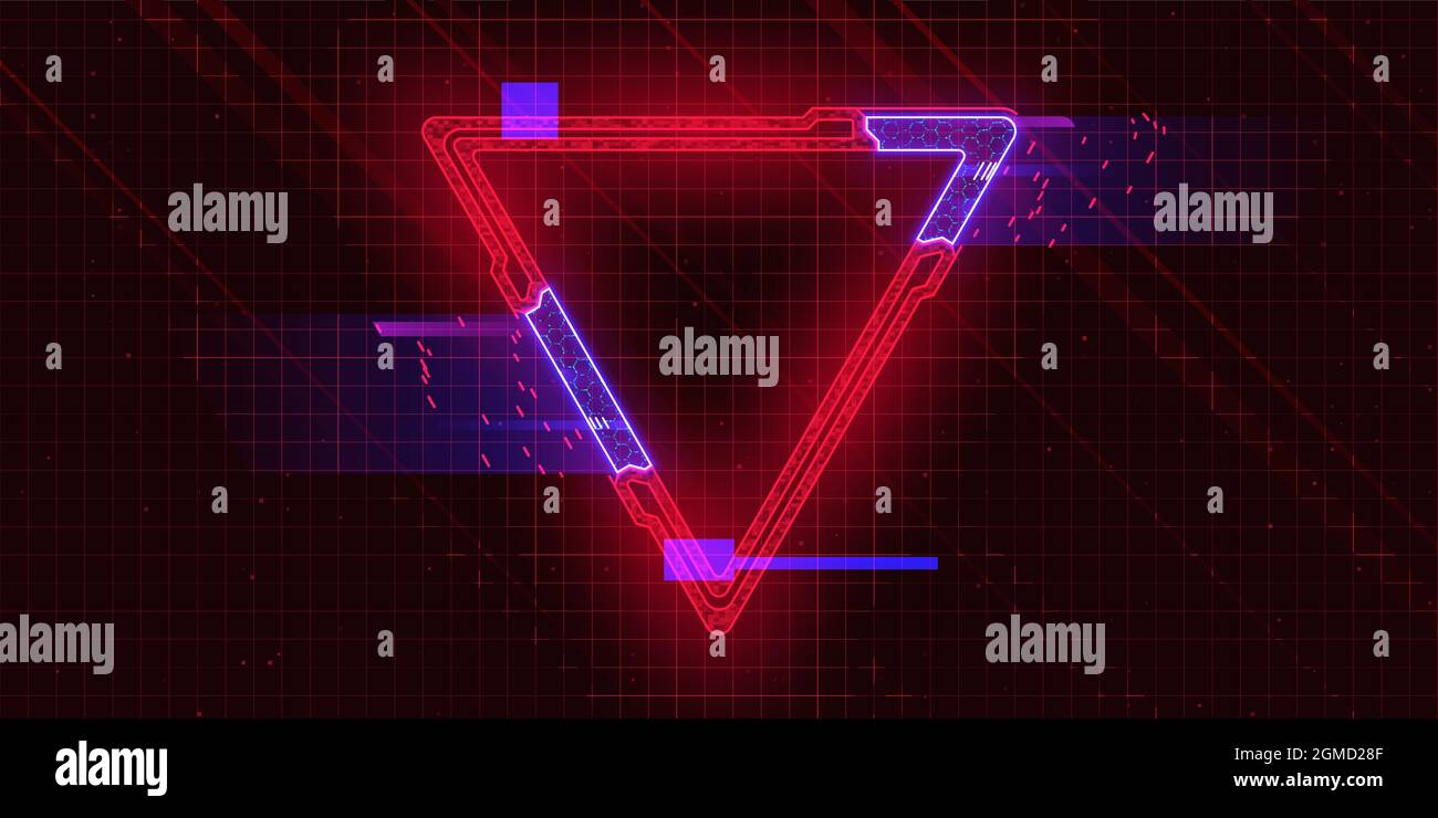 Futuristic cyberpunk style triangle with glitch effect. Triangle with ...