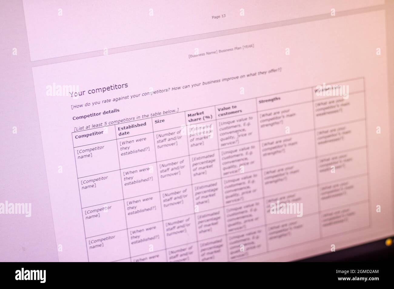Shot of a competition analysis table on computer screen Stock Photo - Alamy