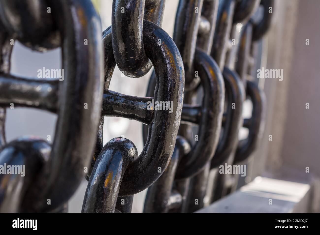 Shined metal black painted chains row. Industrial equipment parts Stock ...