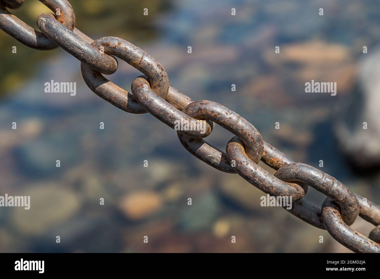 Old rusted metal boat chain under river water Stock Photo - Alamy