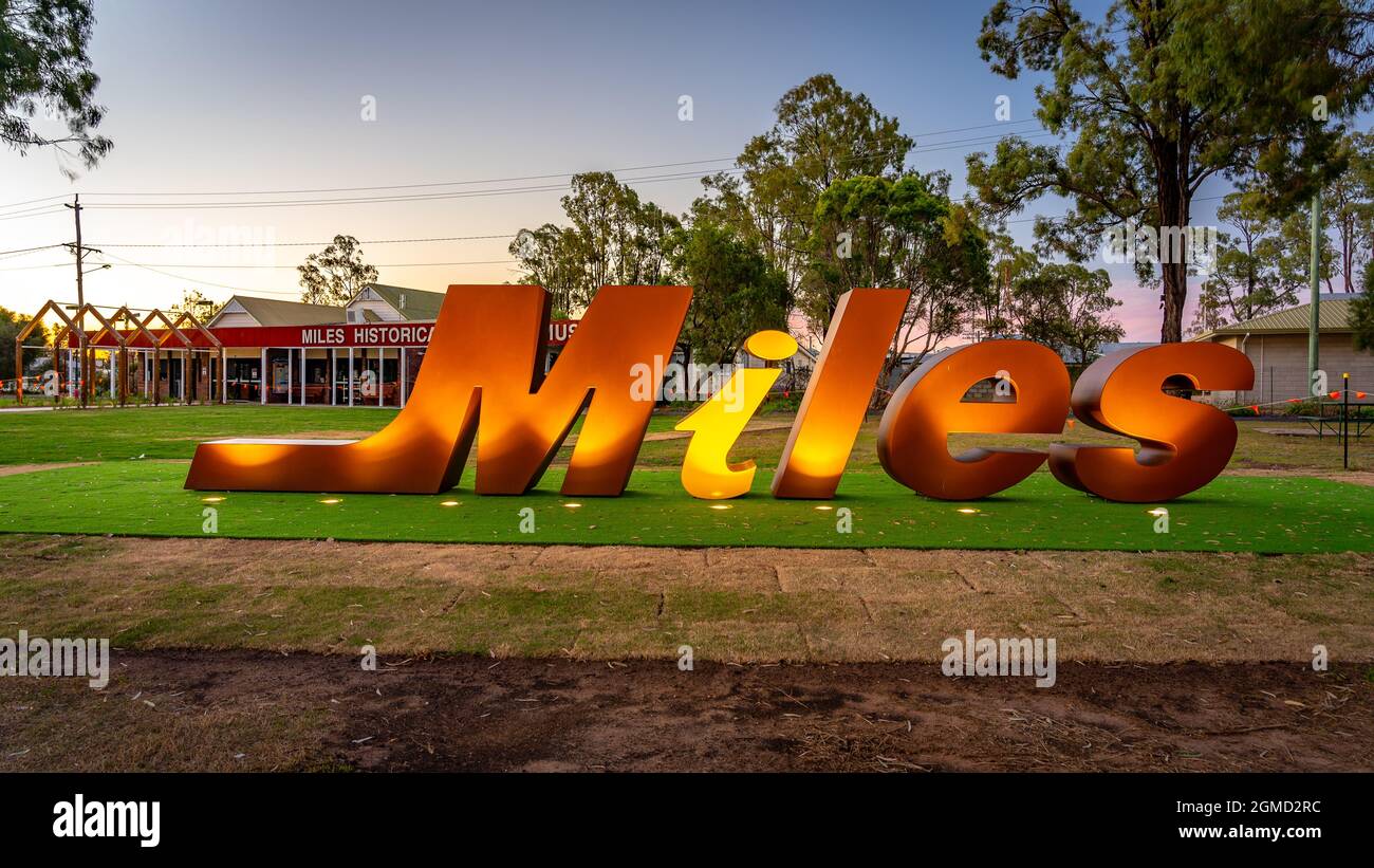 Miles, Queensland, Australia - Town name signage Stock Photo - Alamy