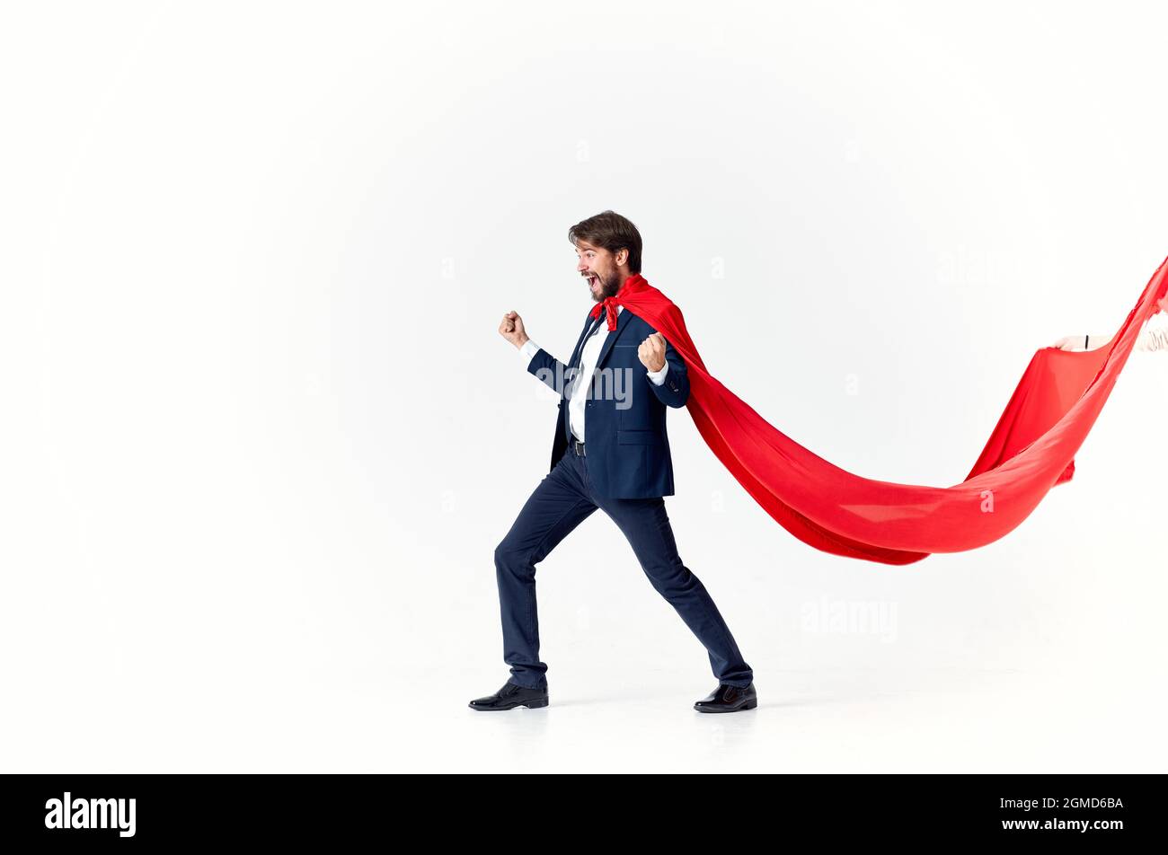 business man in suit red cloak work power superman Stock Photo - Alamy