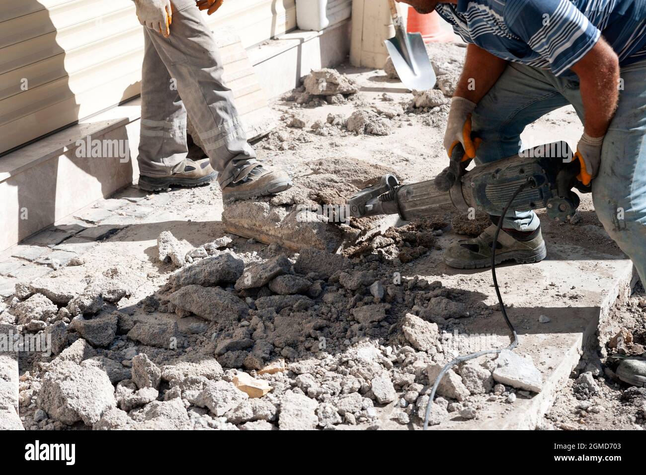 Concrete drill, pavement construction work, road construction Stock ...