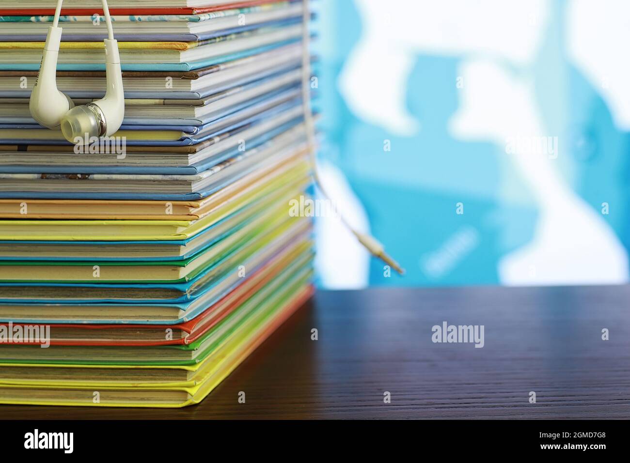 A stack of books. Textbooks on the table. Tutorials are on desk Stock ...