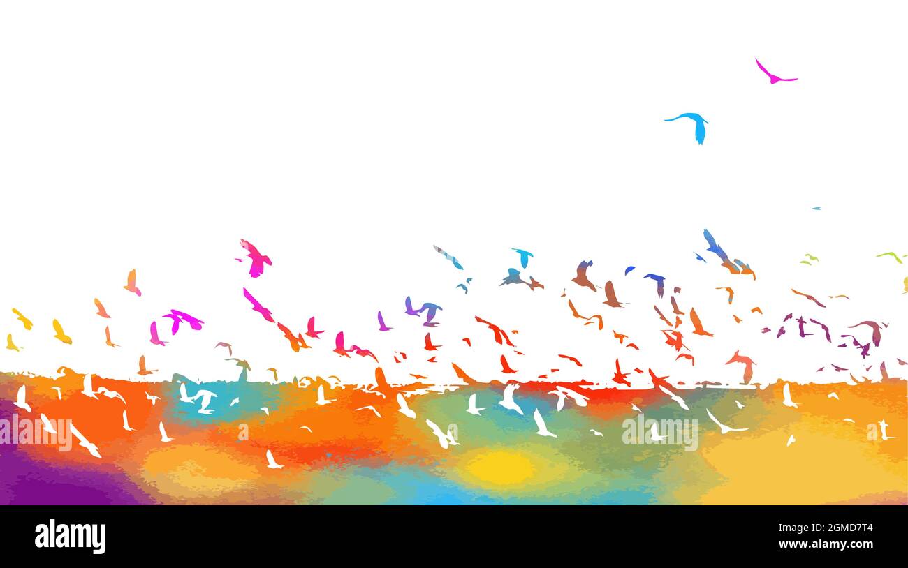 A flock of colorful birds. Vector illustration Stock Vector Image & Art ...