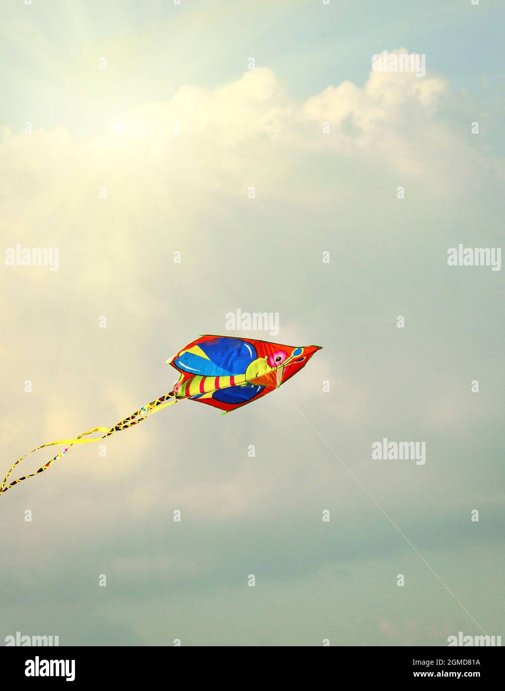 colorful kite flying at warm wind Stock Photo - Alamy