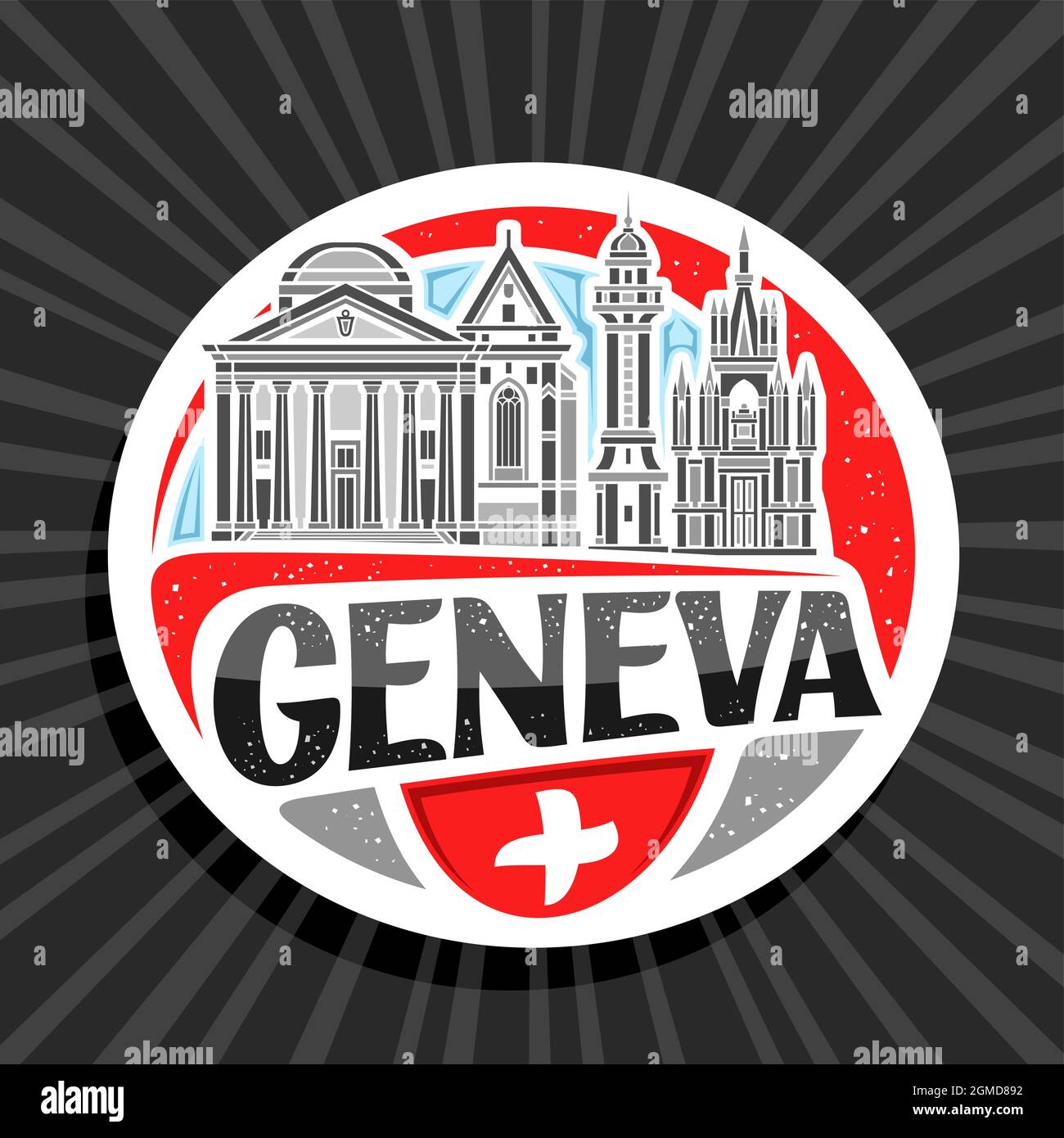 Vector logo for Geneva, white decorative label with line illustration ...