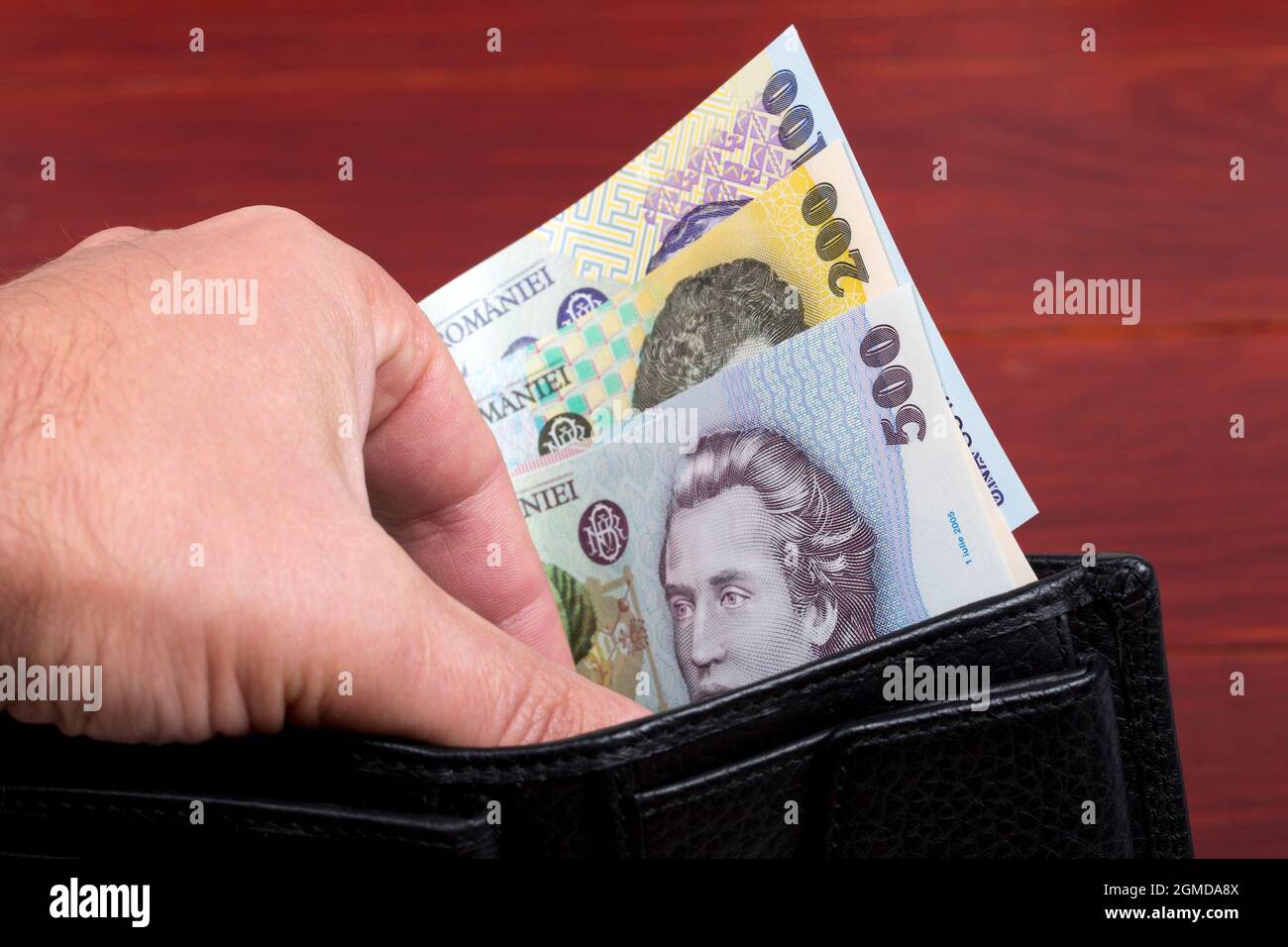 Romanian money - leu in the black wallet Stock Photo - Alamy