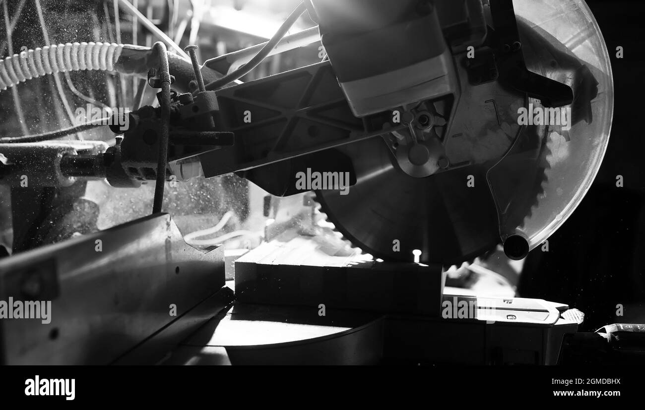 workshop with tools and electric saws in the process of manufacturing ...