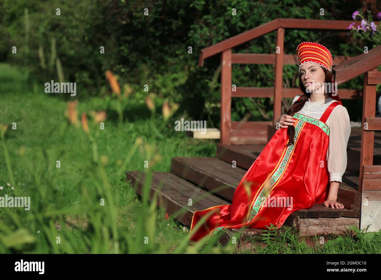 Slav woman in dress traditional Stock Photo - Alamy