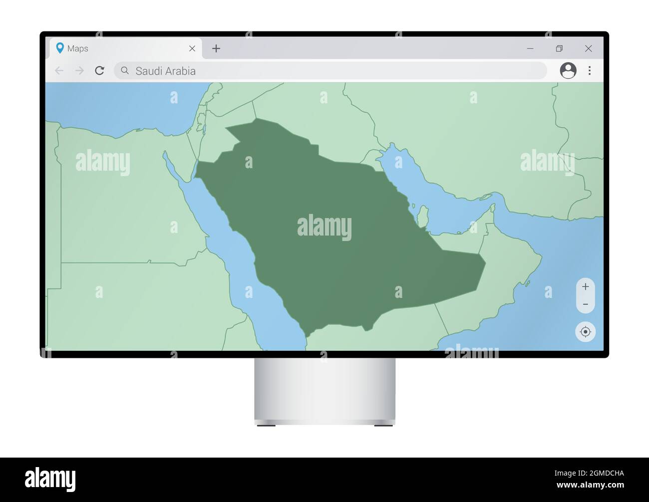 Computer monitor with map of Saudi Arabia in browser, search for the ...