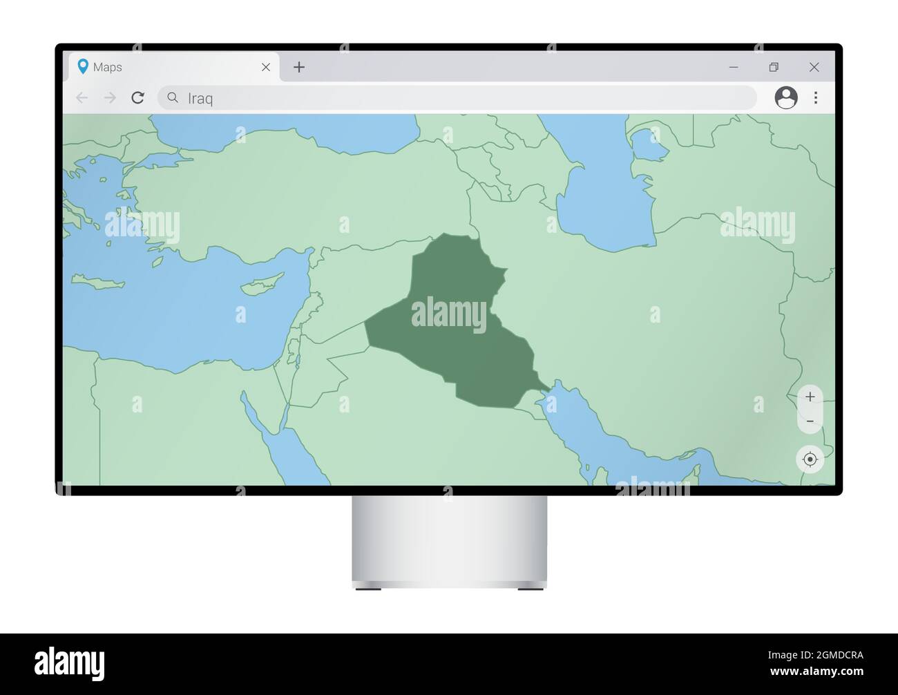 Computer monitor with map of Iraq in browser, search for the country of ...