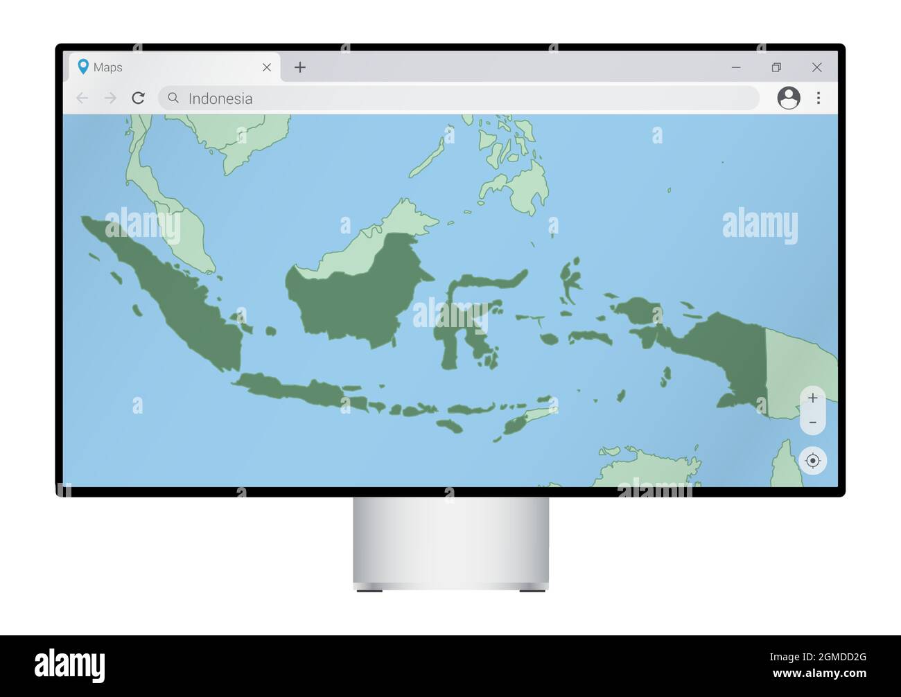 Computer monitor with map of Indonesia in browser, search for the ...