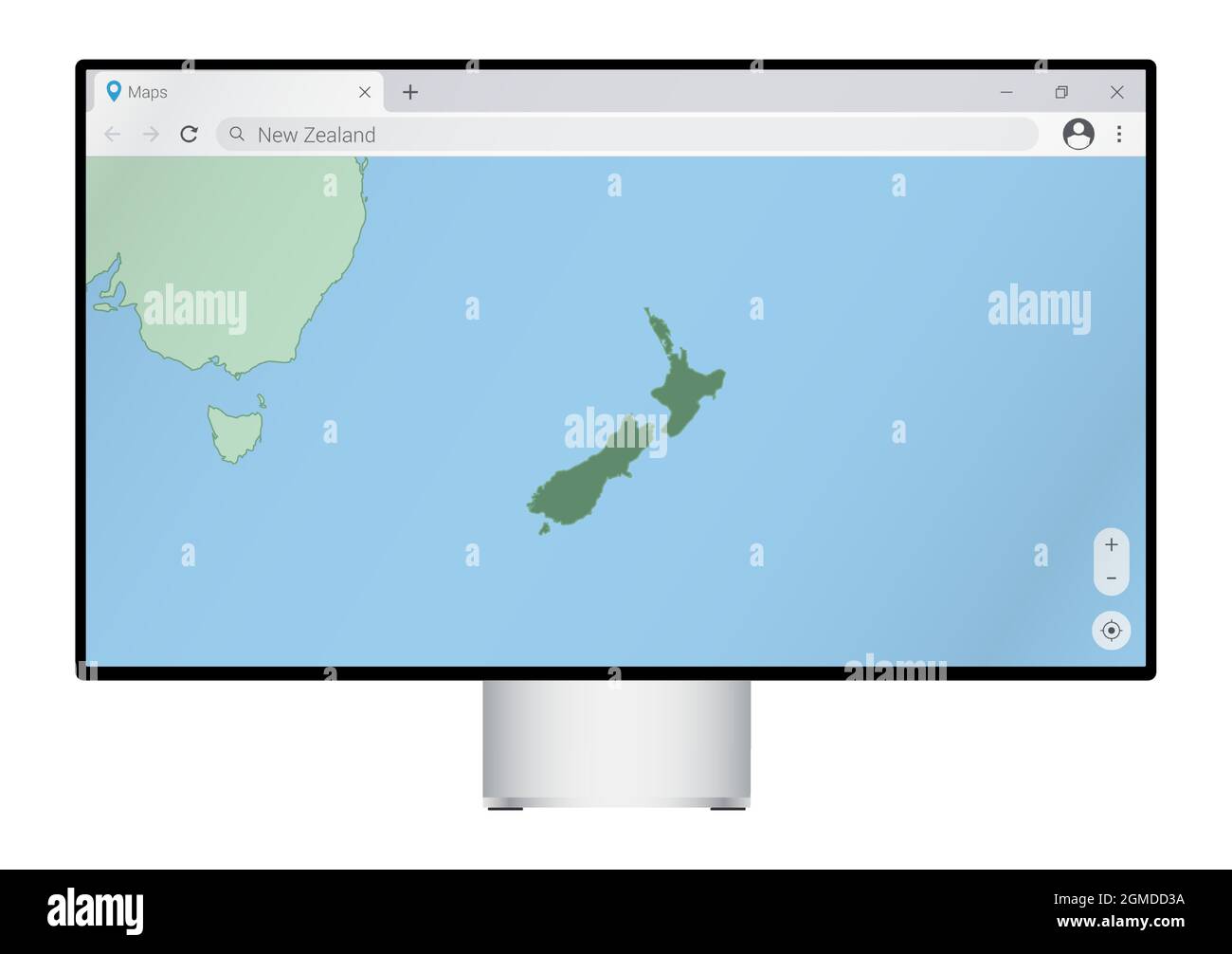 Computer monitor with map of New Zealand in browser, search for the ...