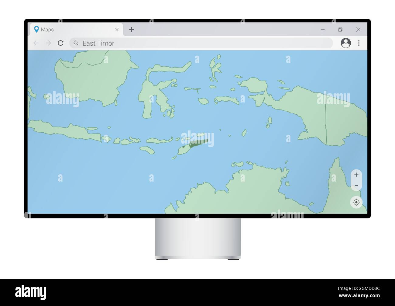 Computer monitor with map of East Timor in browser, search for the ...