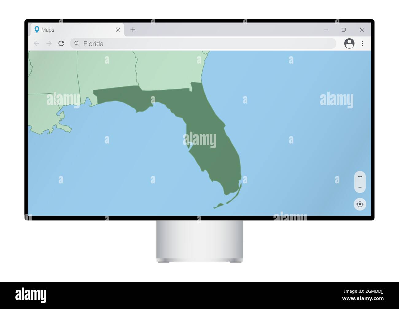 Computer monitor with map of Florida in browser, search for the country ...