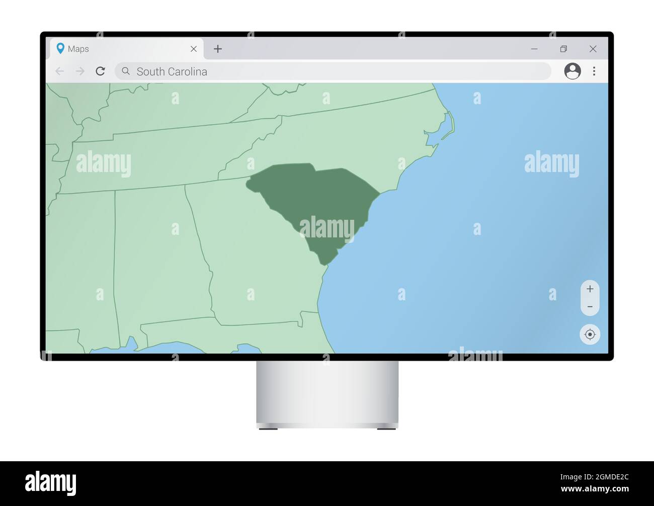 Computer monitor with map of South Carolina in browser, search for the ...
