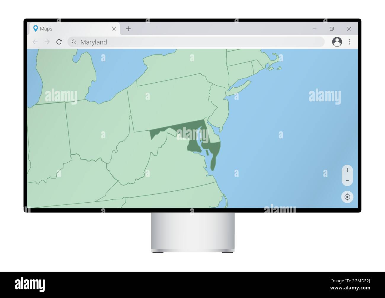 Computer monitor with map of Maryland in browser, search for the ...