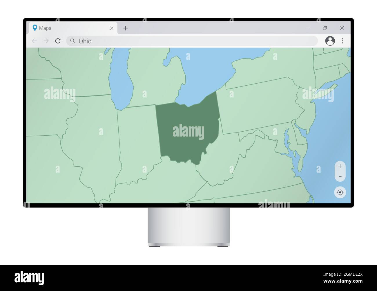Computer monitor with map of Ohio in browser, search for the country of ...