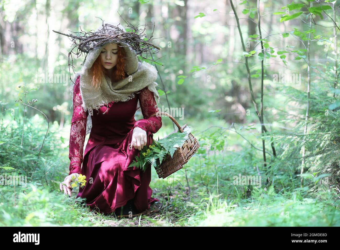 Fortune-teller conducts a ritual in the depths of the forest Stock ...