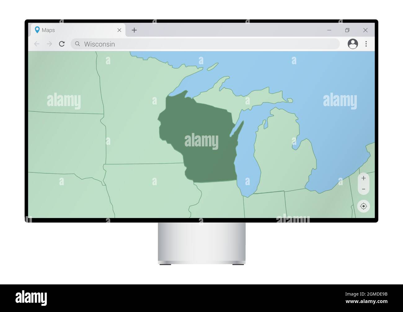 Computer monitor with map of Wisconsin in browser, search for the ...