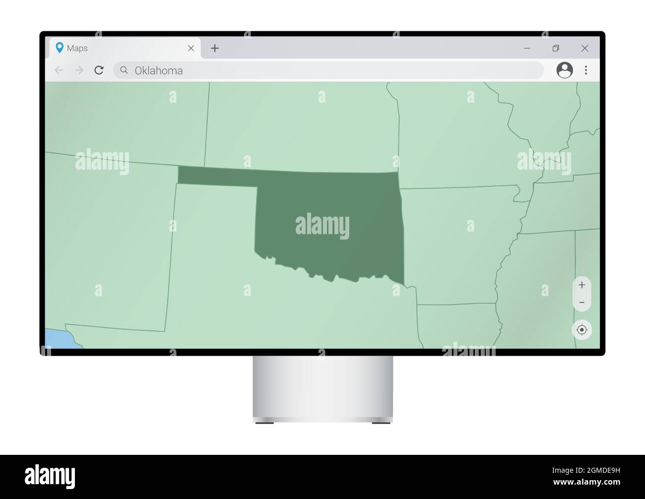 Computer monitor with map of Oklahoma in browser, search for the ...