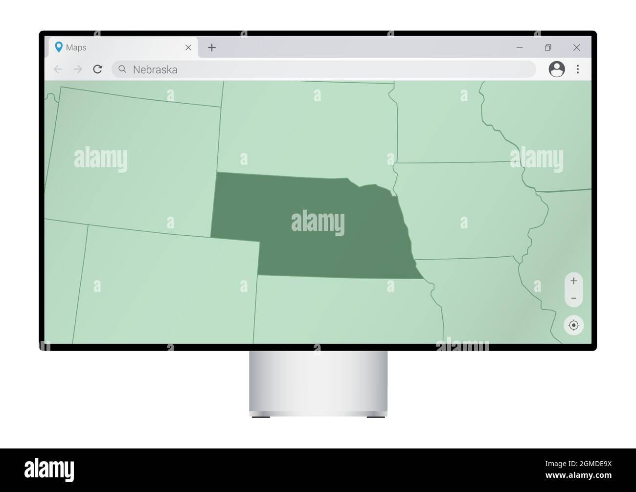 Computer monitor with map of Nebraska in browser, search for the ...