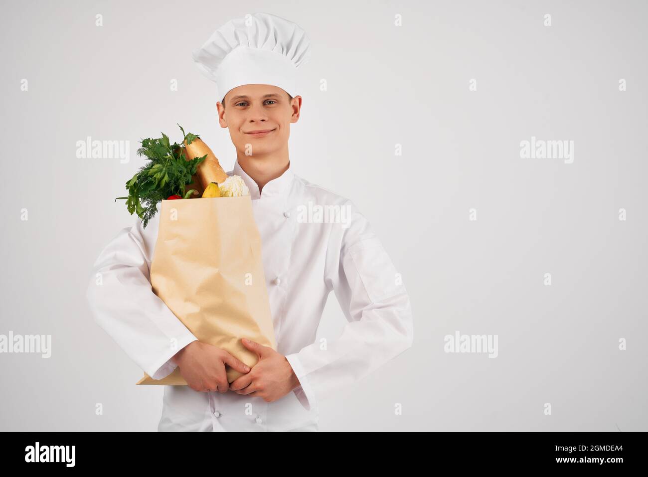 chef with food package cooking healthy food Stock Photo - Alamy