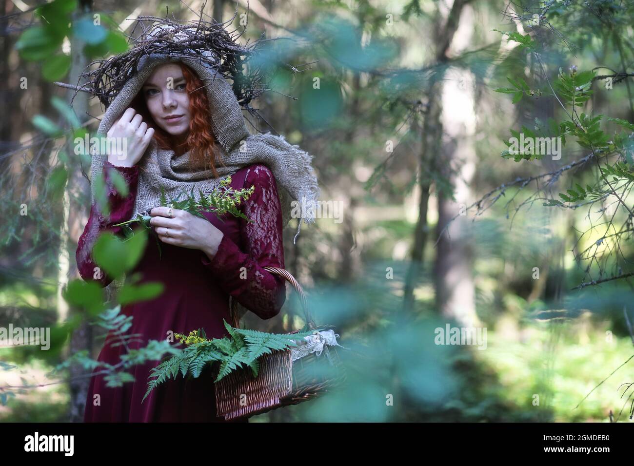 Fortune-teller conducts a ritual in the depths of the forest Stock ...