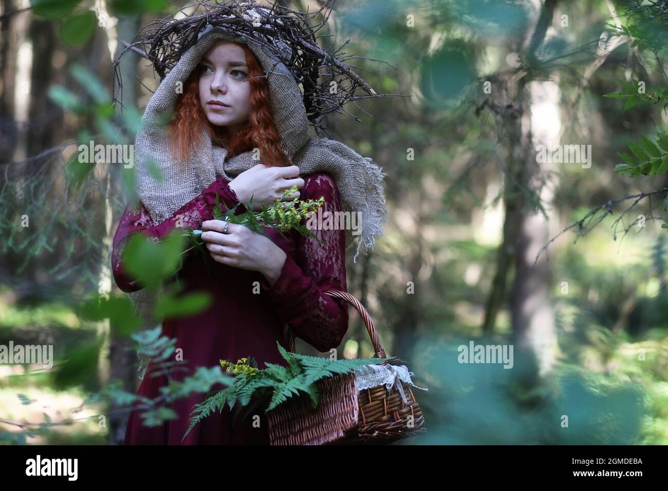Fortune-teller conducts a ritual in the depths of the forest Stock ...