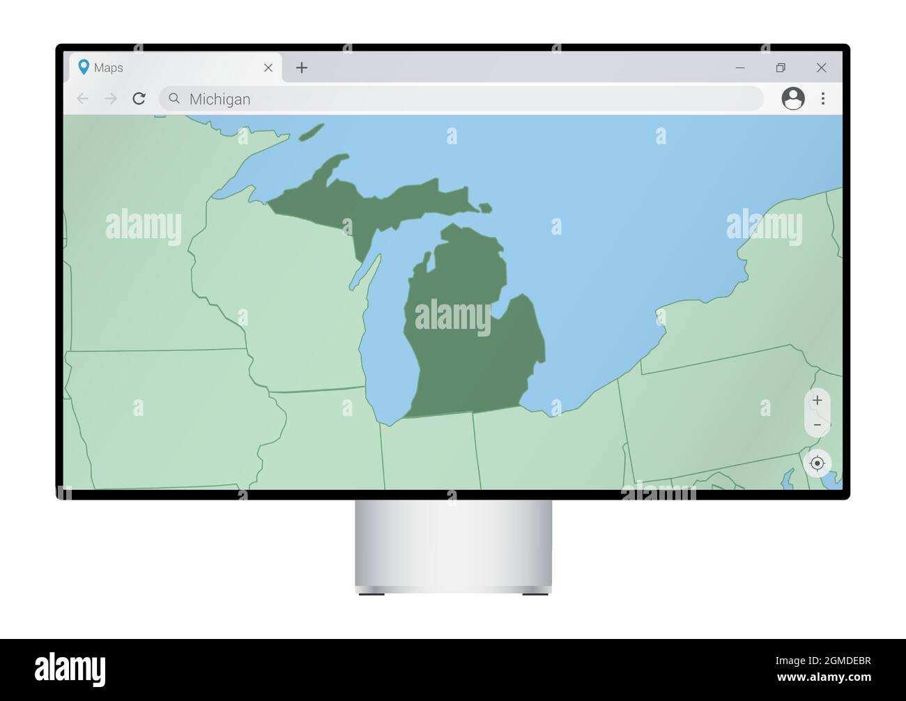 Computer monitor with map of Michigan in browser, search for the ...
