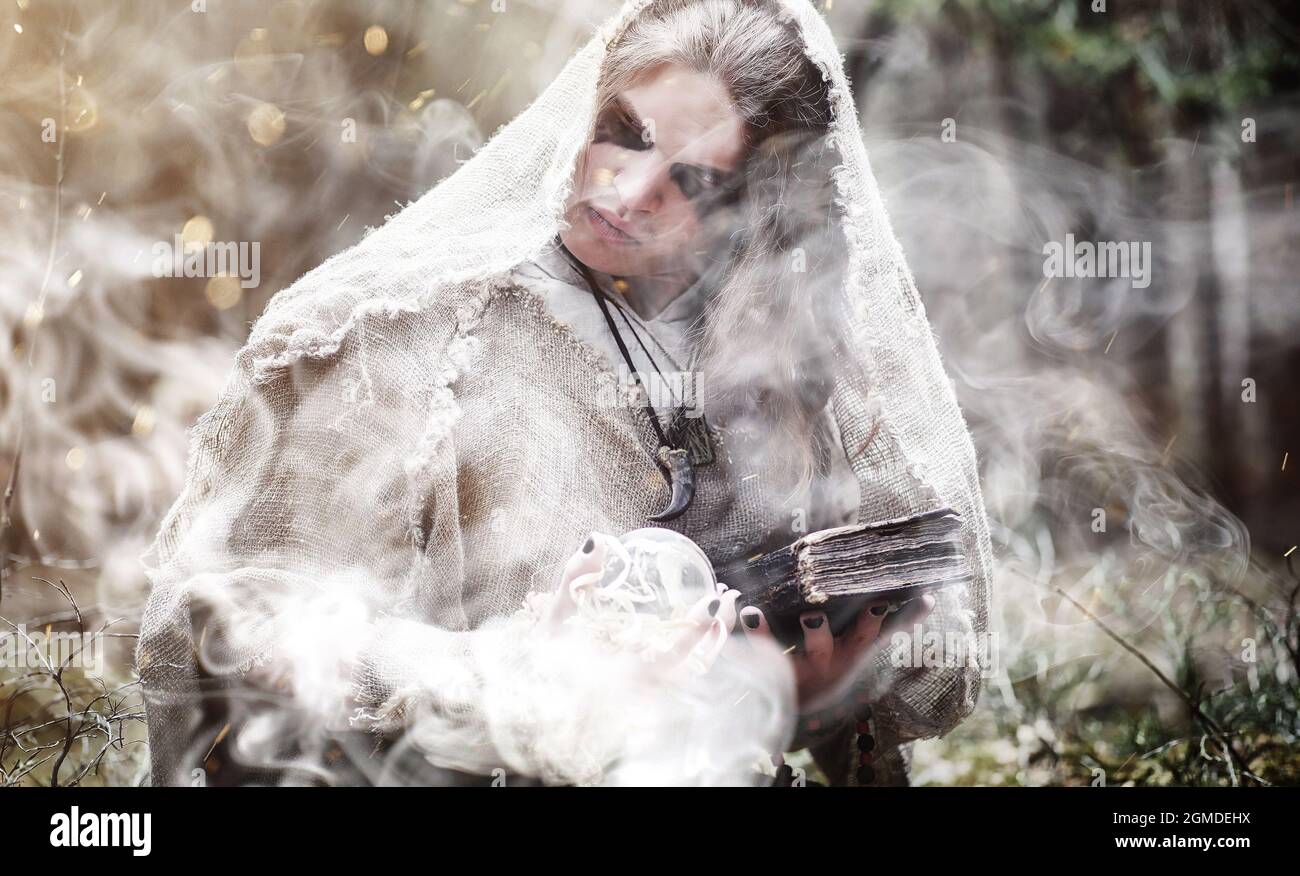 Fairy magician. A sorcerer with a glass sphere, a magical spell and a ...